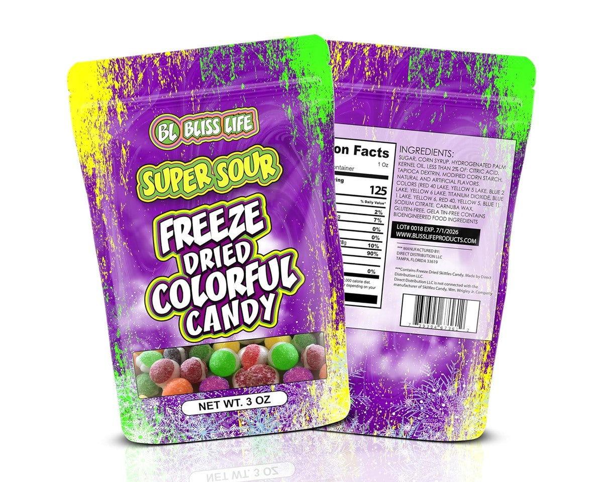 Bliss Life Super Sour Freeze-Dried Colorful Candy 3 oz. Bag - 5 / Box ...