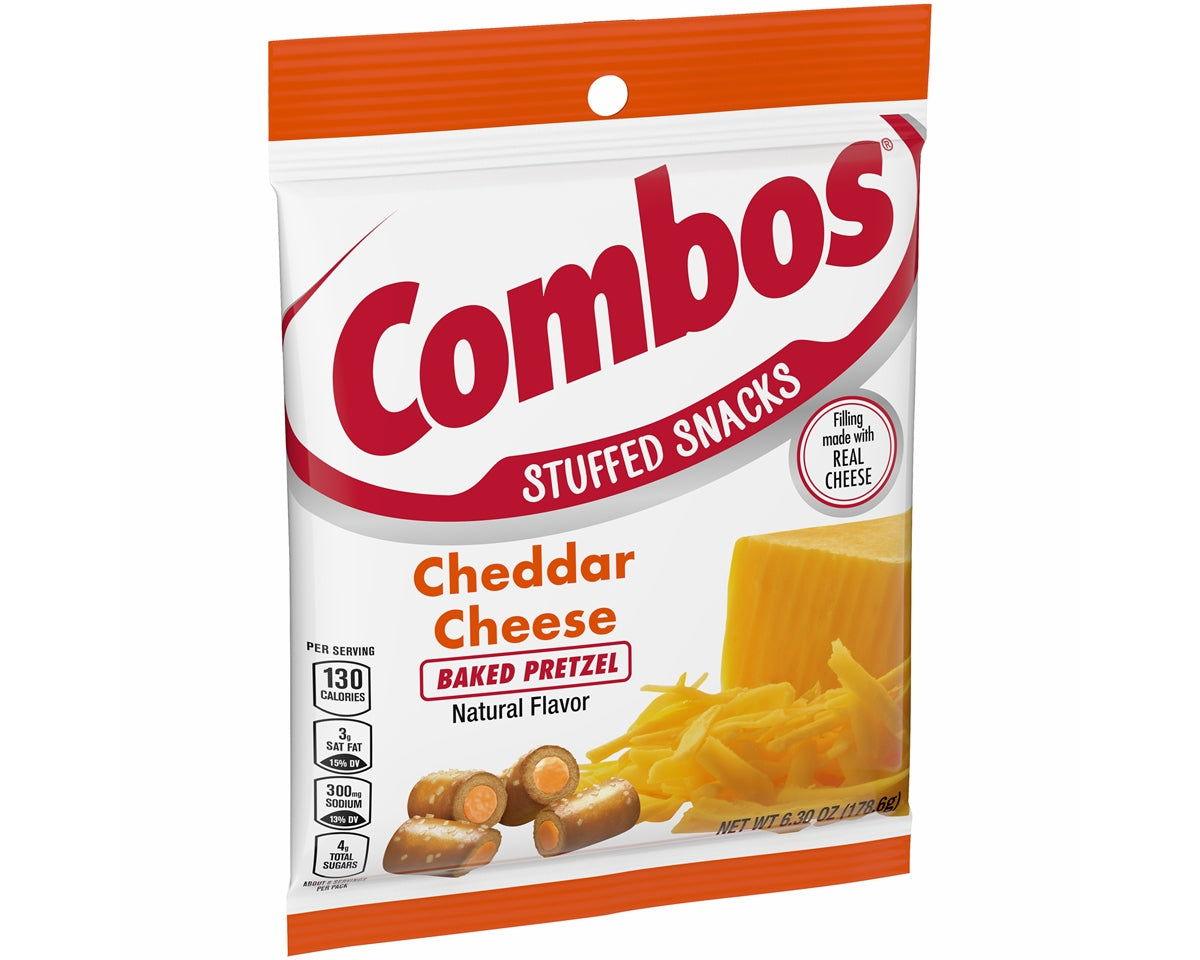 Combos Baked Cheddar Cheese Pretzels Stuffed Snacks 6.3 oz. Bags - 12 ...