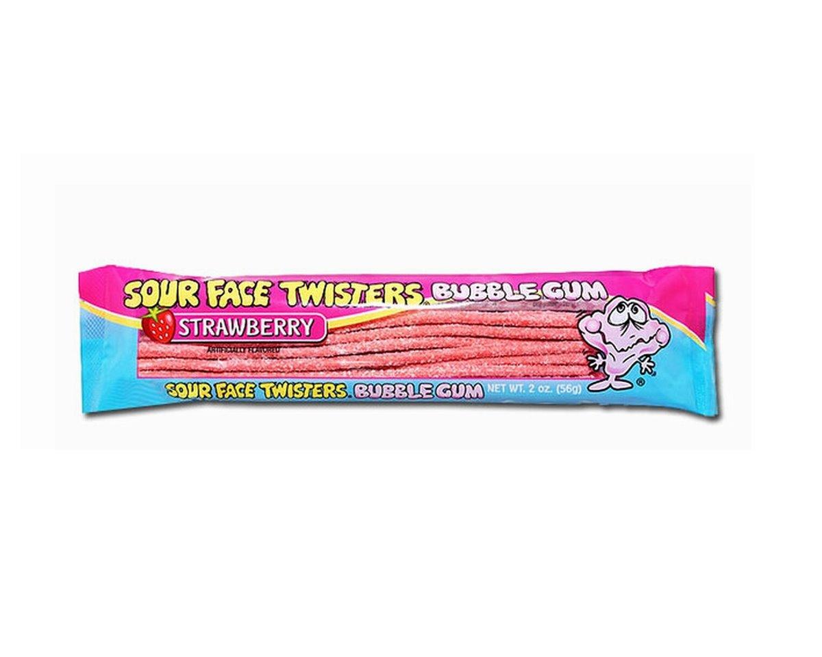 Face Twisters Sour Strawberry Bubble Gum Straws - 12 / Box – Candy ...