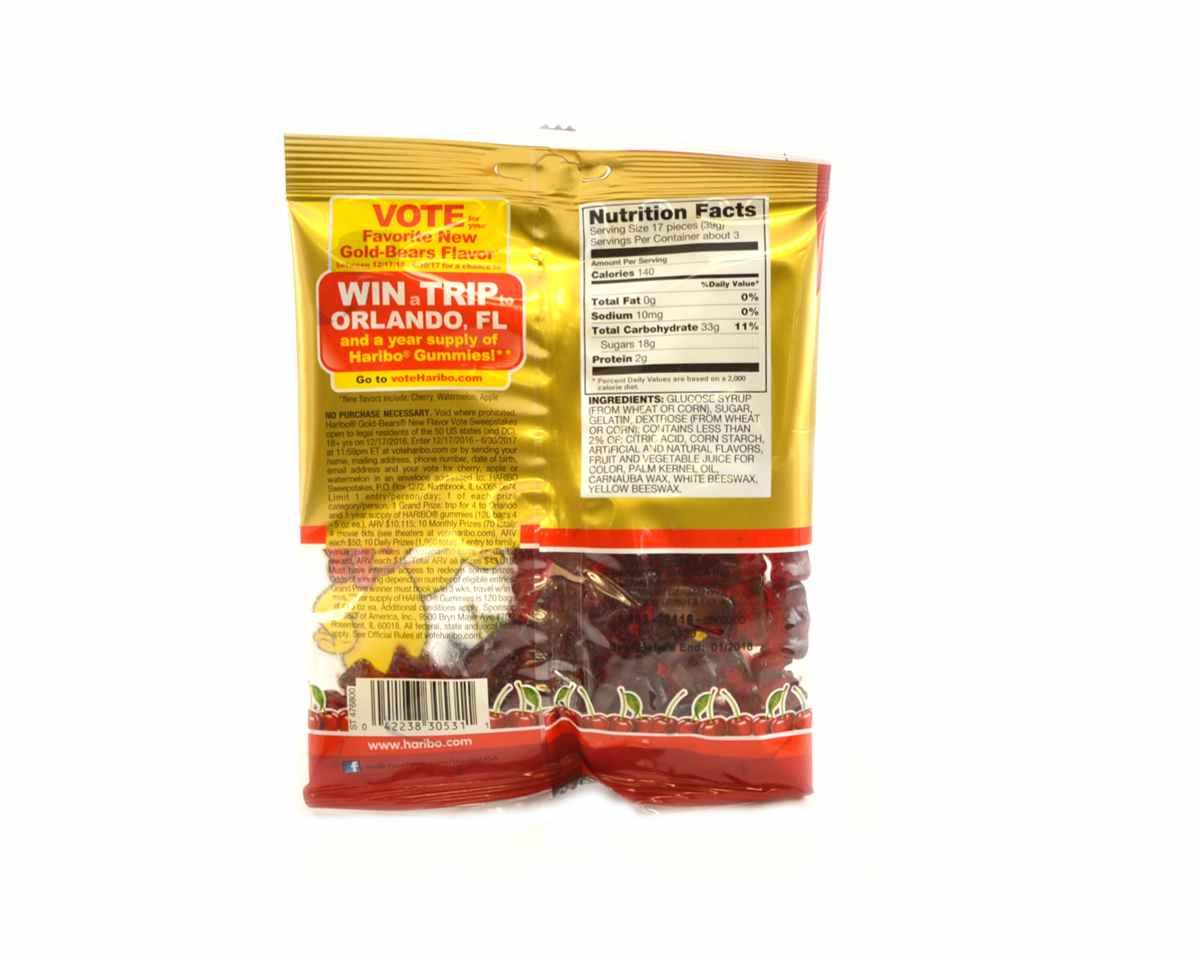Haribo Limited Edition Gold Cherry Gummi Bears 4 oz. Bag - 12 / Case ...